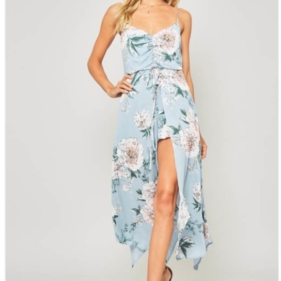 Vanille Style | Pants & Jumpsuits | Dusty Blue Floral Romper | Poshmark